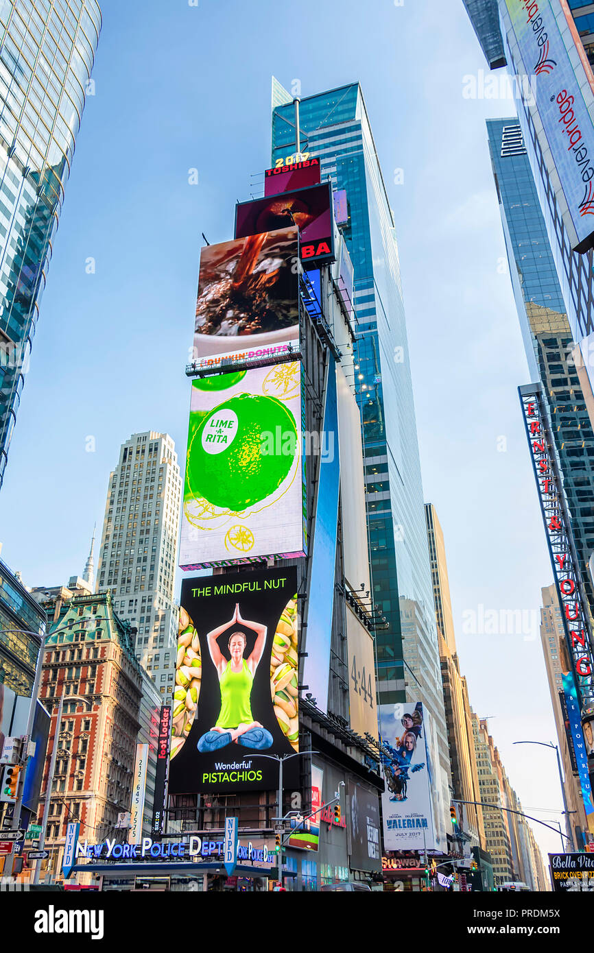 New York City, USA - June 12, 2017: Advertisements in times square at ...