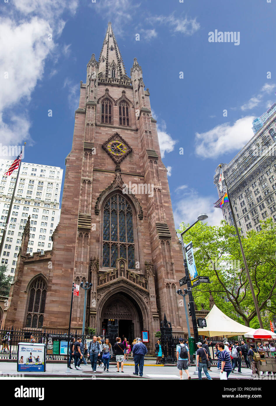 New York City, USA - June 8, 2017: View of Trinity Church in Lower ...