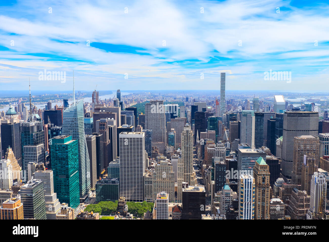 Aerial view of North Manhattan with Bryant Park and Central Park Stock ...
