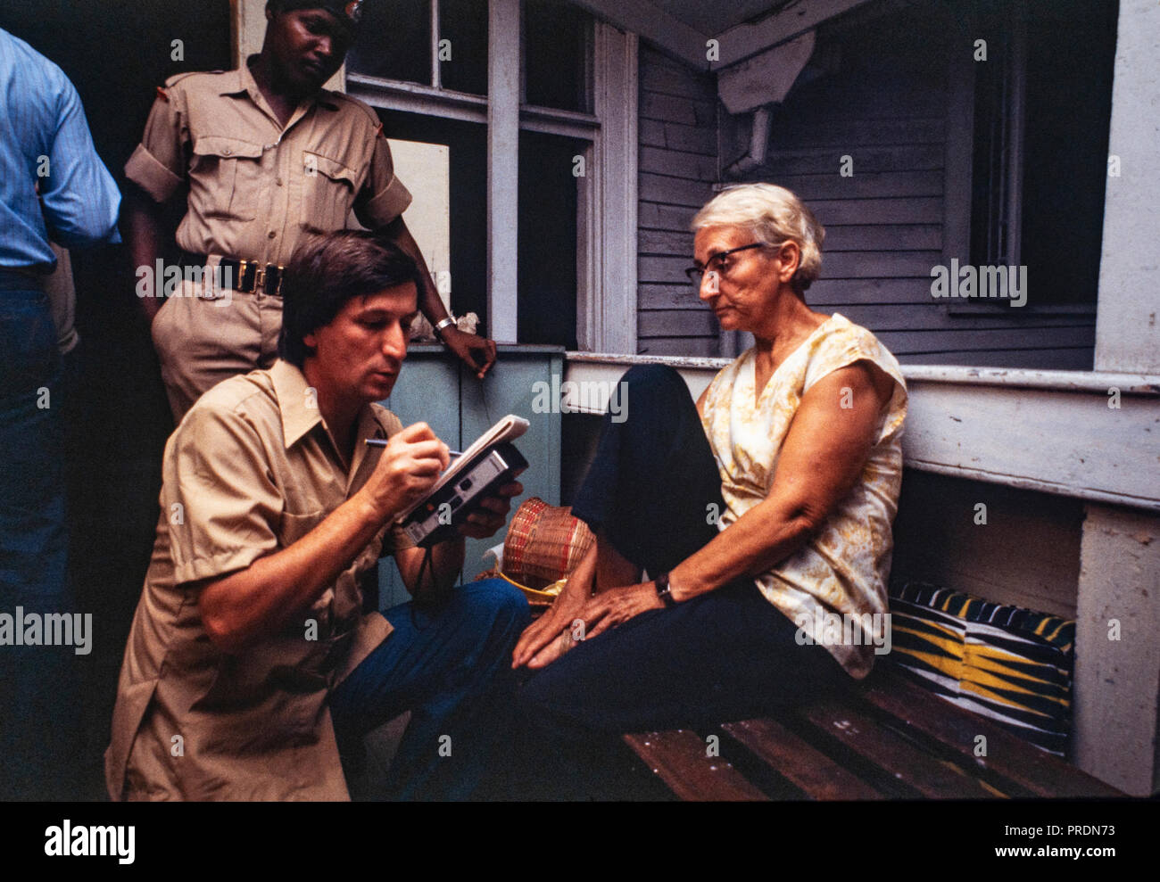 A Jonestown survivor talks with reporters. Jonestown was a remote ...