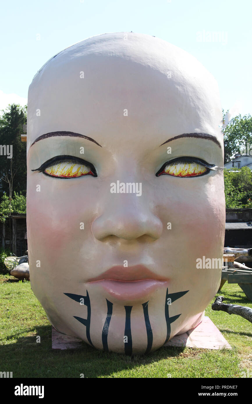 Oversized woman's head sculpture at Enchanted Castle Studio, Virginia ...