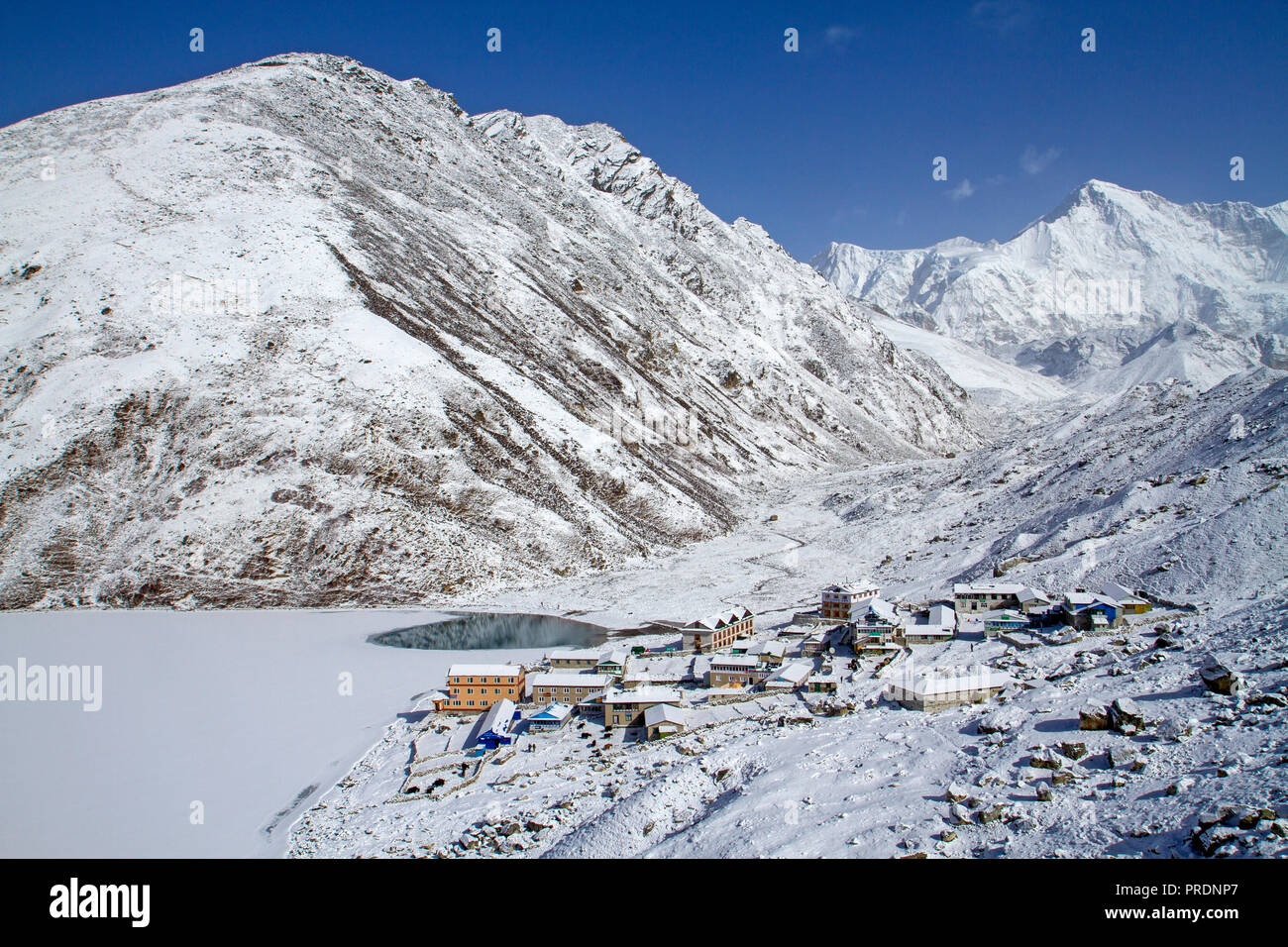 Gokyo village with Gokyo Ri and Cho Oyu rising above Stock Photo - Alamy