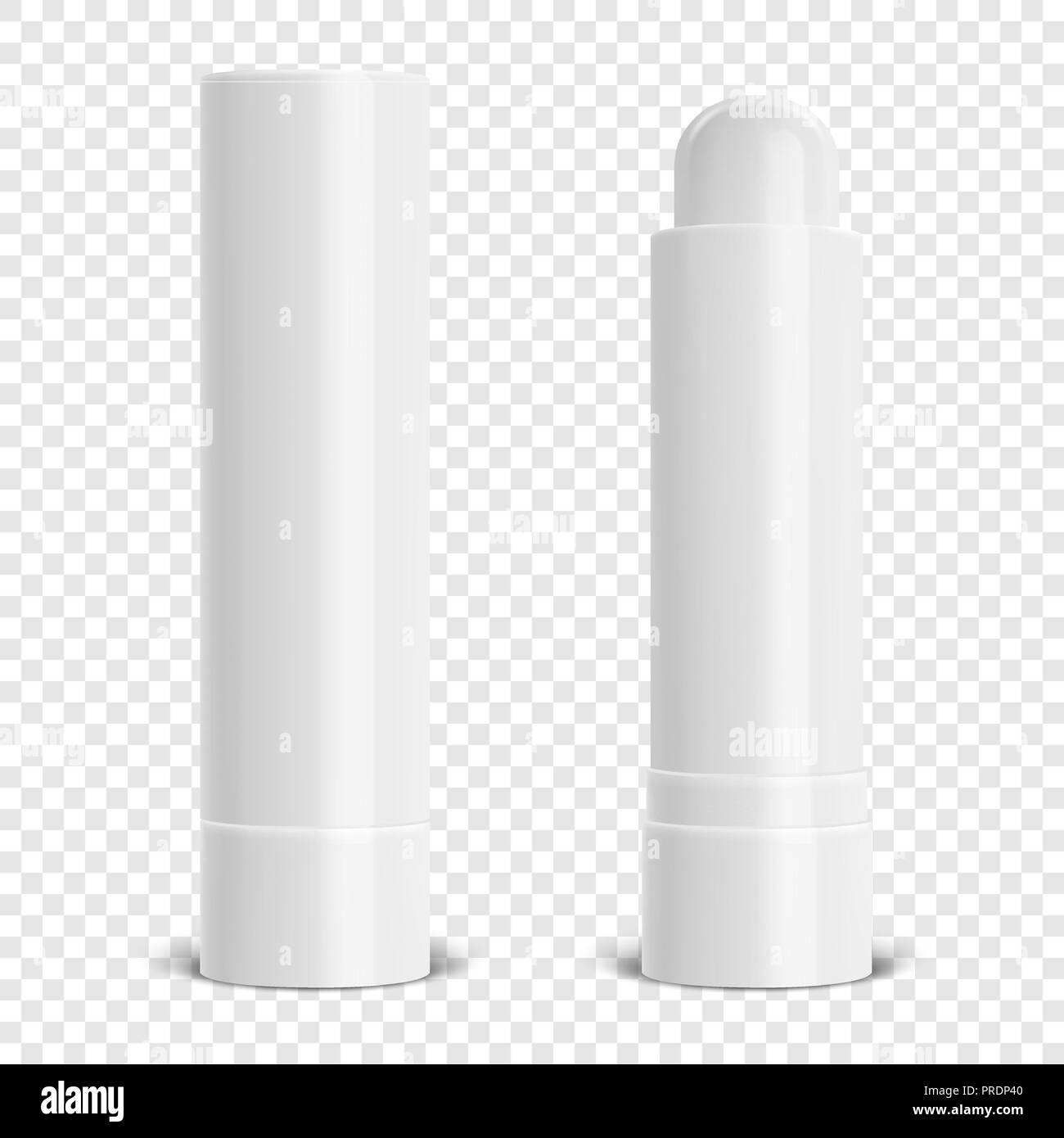 Vector realistic 3d white blank glossy closed and opened lip balm stick ...