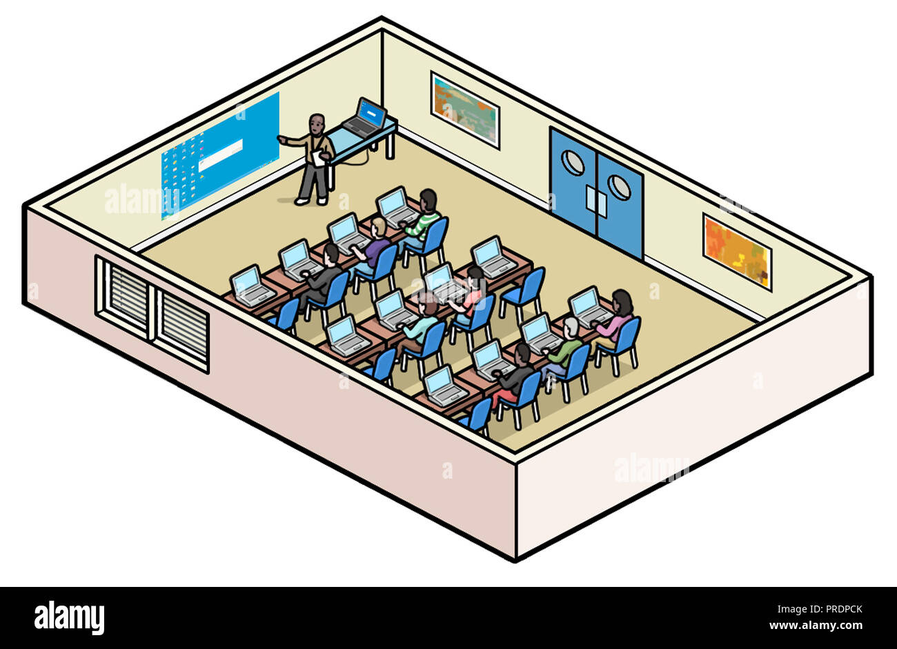 Teacher and students at computer class Stock Photo - Alamy