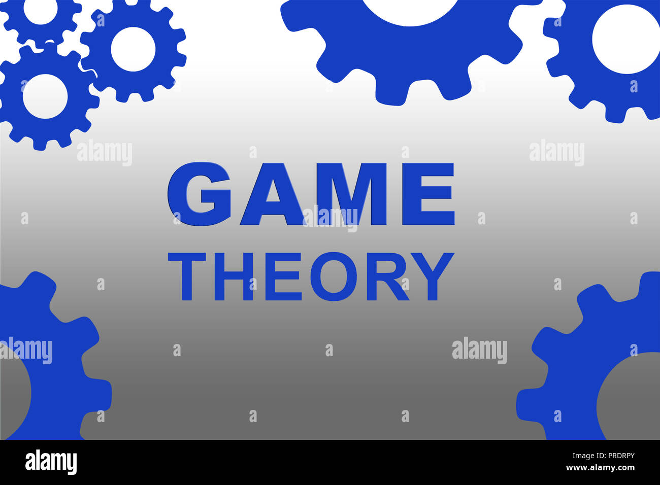 GAME THEORY sign concept illustration with blue gear wheel figures on ...