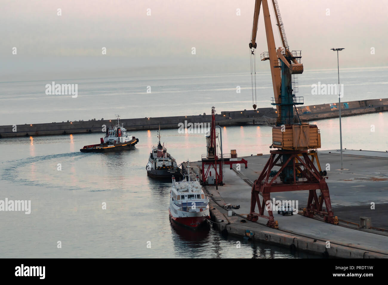 Sunrise at the Cargo Docks in the Seaport of Heraklion, Crete, Greece ...