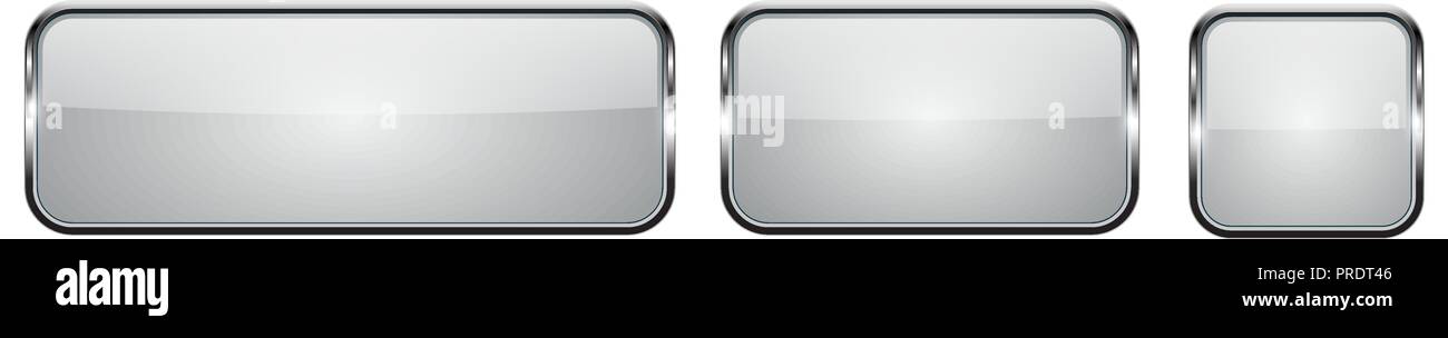 White glass buttons with chrome frame. 3d square icons Stock Vector ...