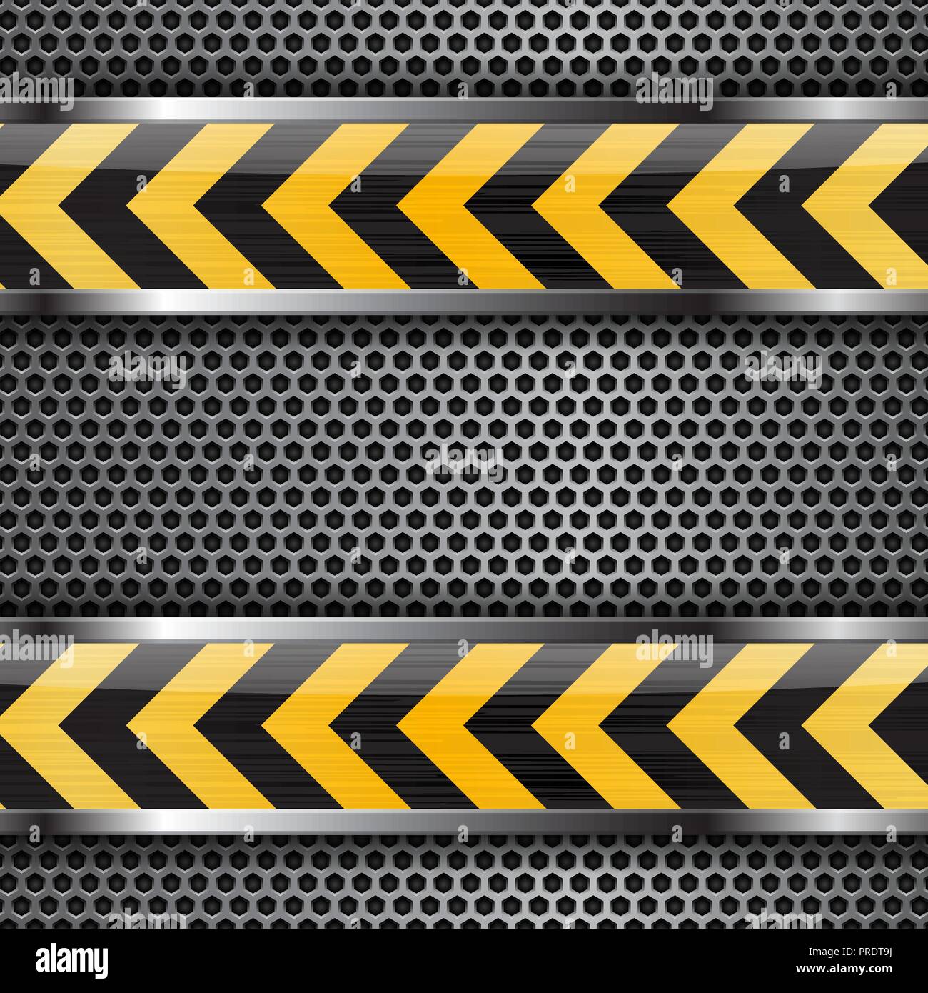 Under construction background. Black yellow stripes on metal perforated ...