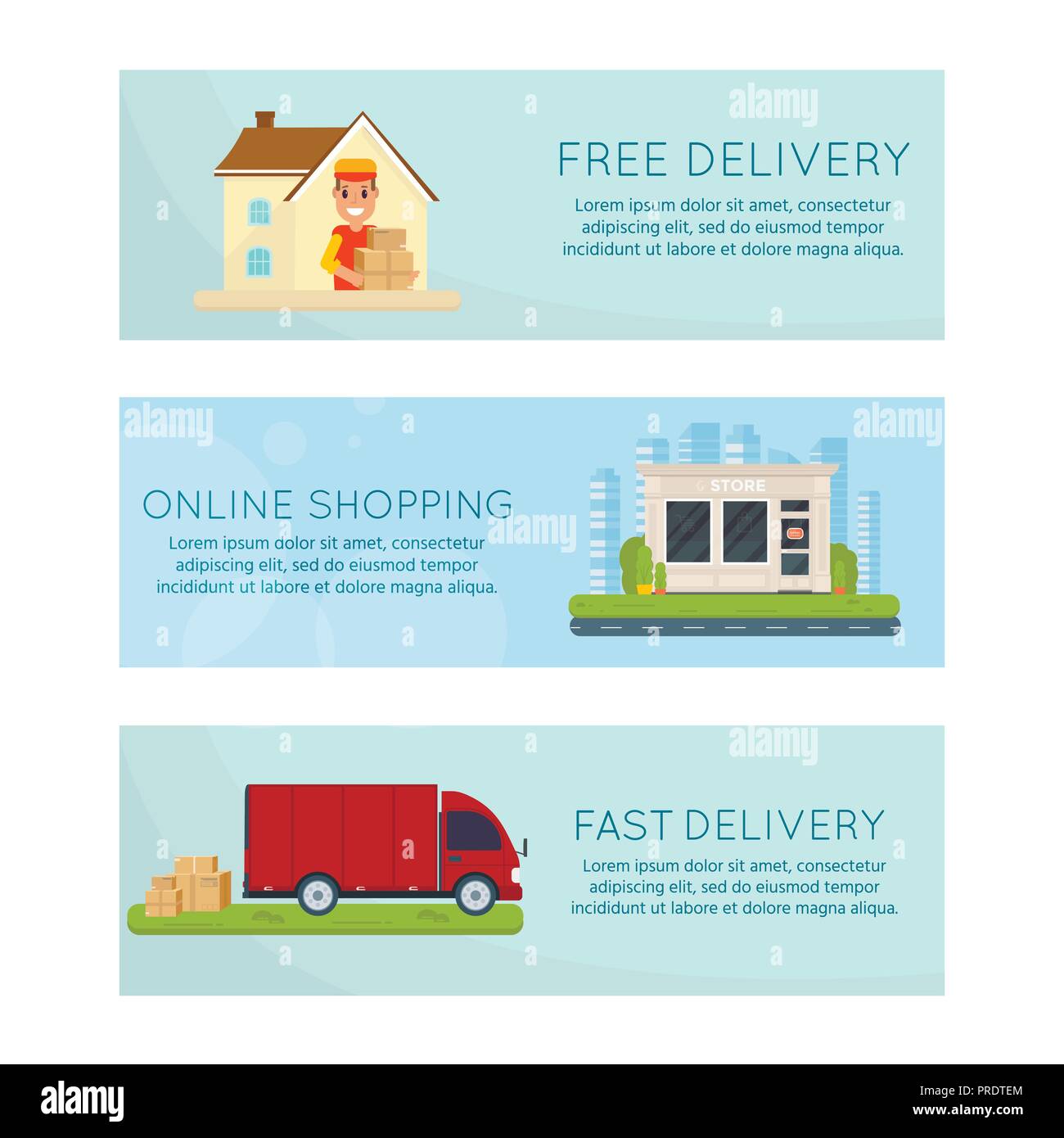 Logistics and free delivery service concept: motorbike, smiling ...