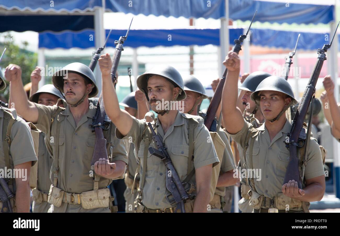 Nicosia, Cyprus. 1st Oct, 2018. Soldiers of Cypriot National Guard ...