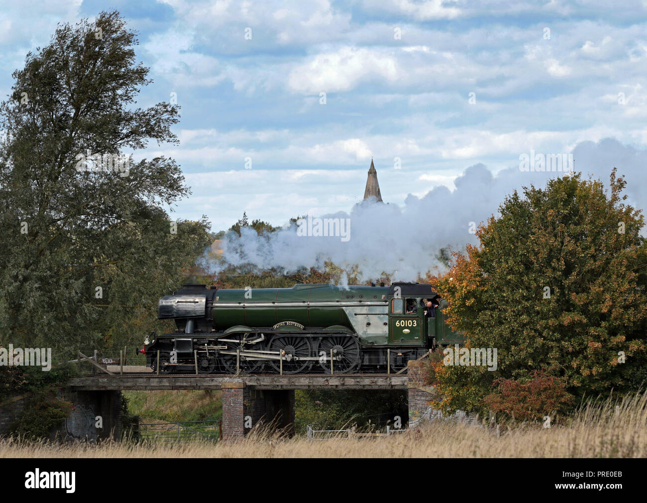 The world-famous Flying Scotsman 60103 steam train locomotive powers ...