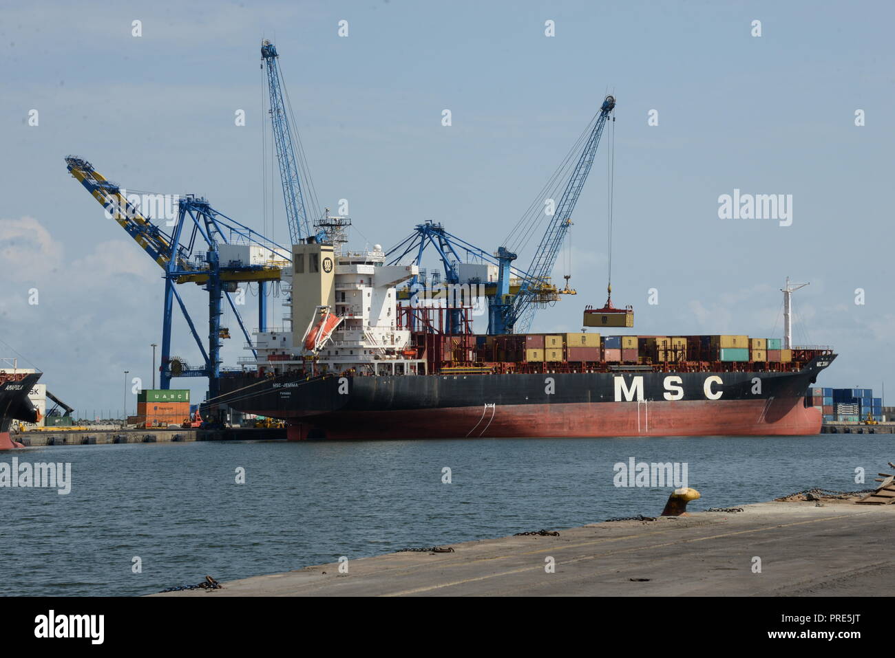 Accra, Ghana. 11th June, 2018. A ship with containers on board is ...