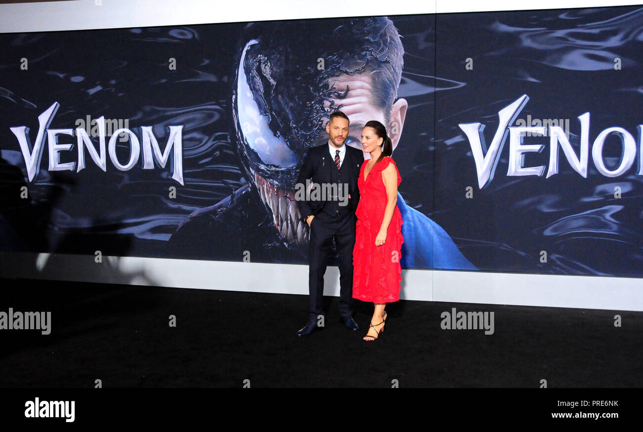 WESTWOOD, CA - OCTOBER 01: Actor Tom Hardy and writer Kelly Marcel ...