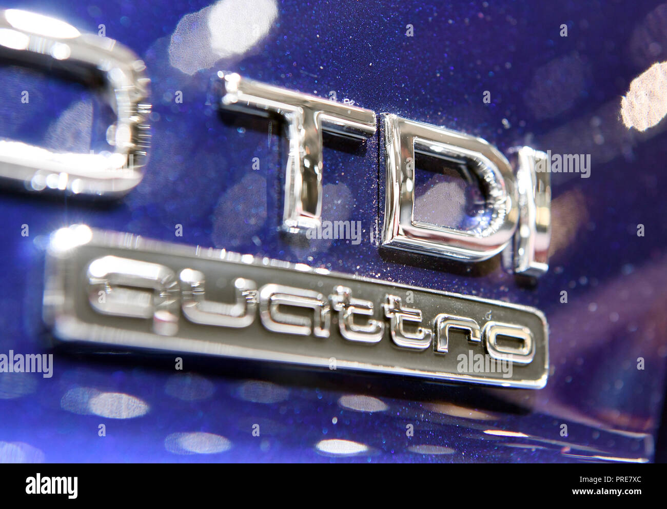 Paris, France. 02nd Oct, 2018. The TDI and the Quattro logo can be seen ...