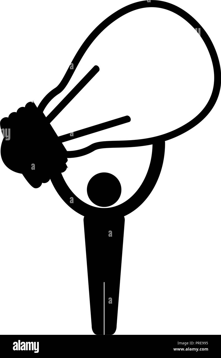 human figure lifting bulb silhouette icon vector illustration design ...