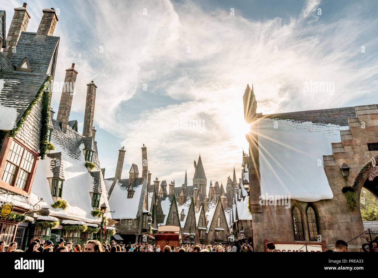 ORLANDO, FLORIDA, USA - DECEMBER, 2017: The old houses at Harry Potter ...