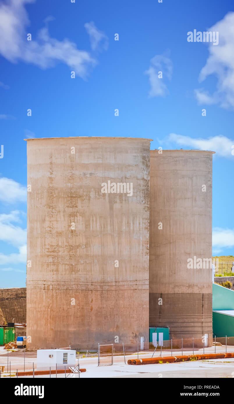 Two vats for storying cement at a production plant Stock Photo - Alamy