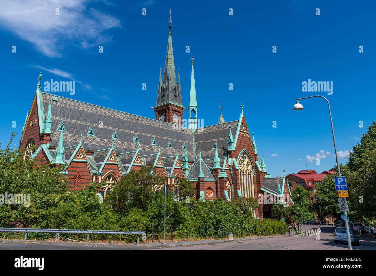 GOTHENBURG, SWEDEN - July 8, 2018 : Oscar Fredriks Kyrka church was ...