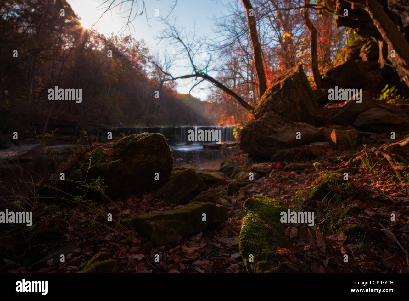 Some mossy rocks in front of Anderson Falls outside of Newbern, Indiana ...