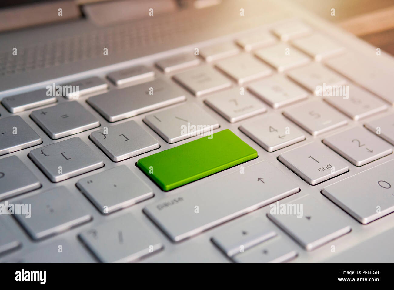 Keyboard with green blank Enter button modern pc text communication ...