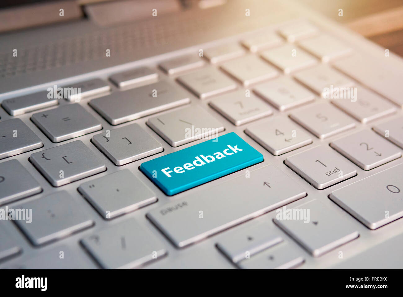 Feedback Computer keyboard with feedback button concept. Color button ...