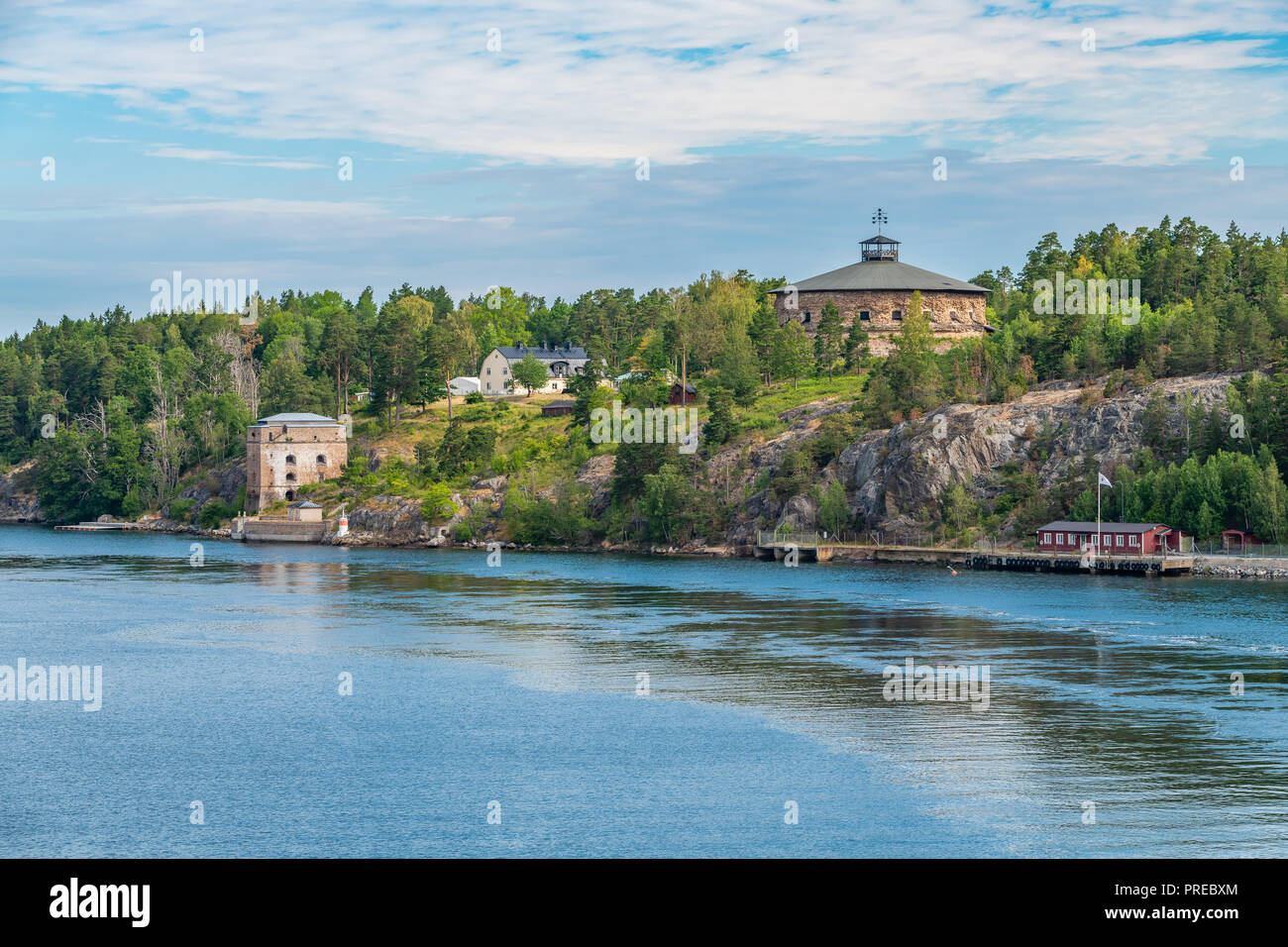 Swedish old fortress on the rocky coast of archipelago in Sweden Stock ...