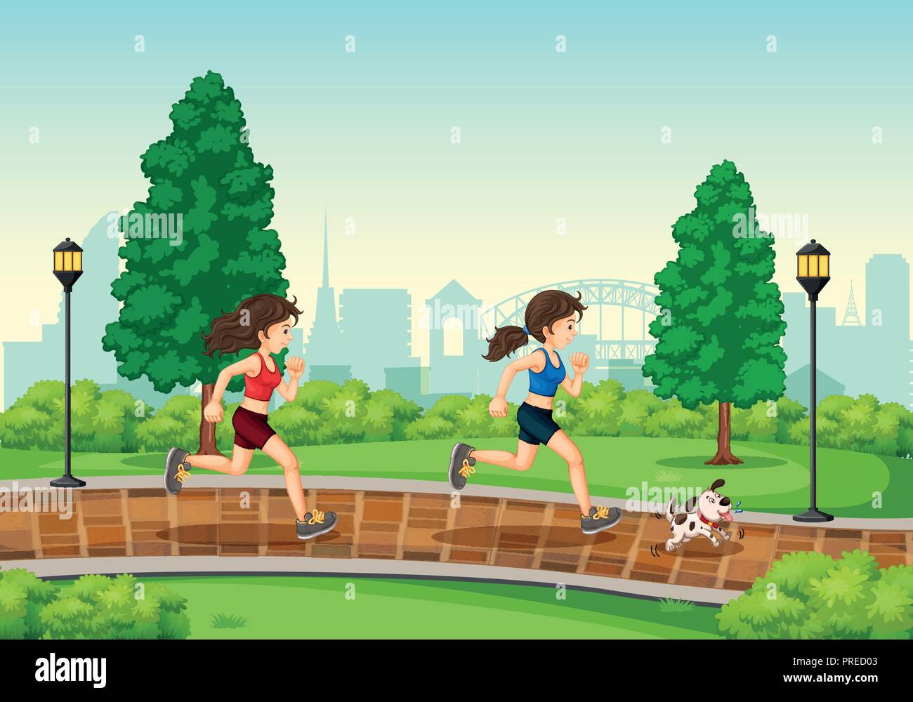 Woman running at the park illustration Stock Vector Image & Art - Alamy