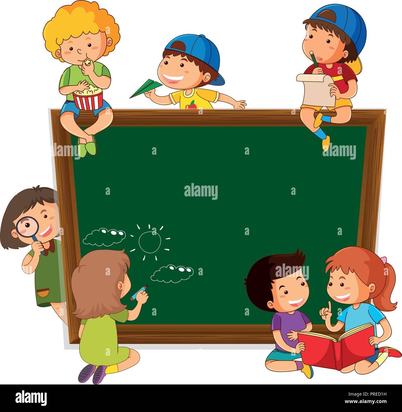 Children on chalkboard template illustration Stock Vector Image & Art ...