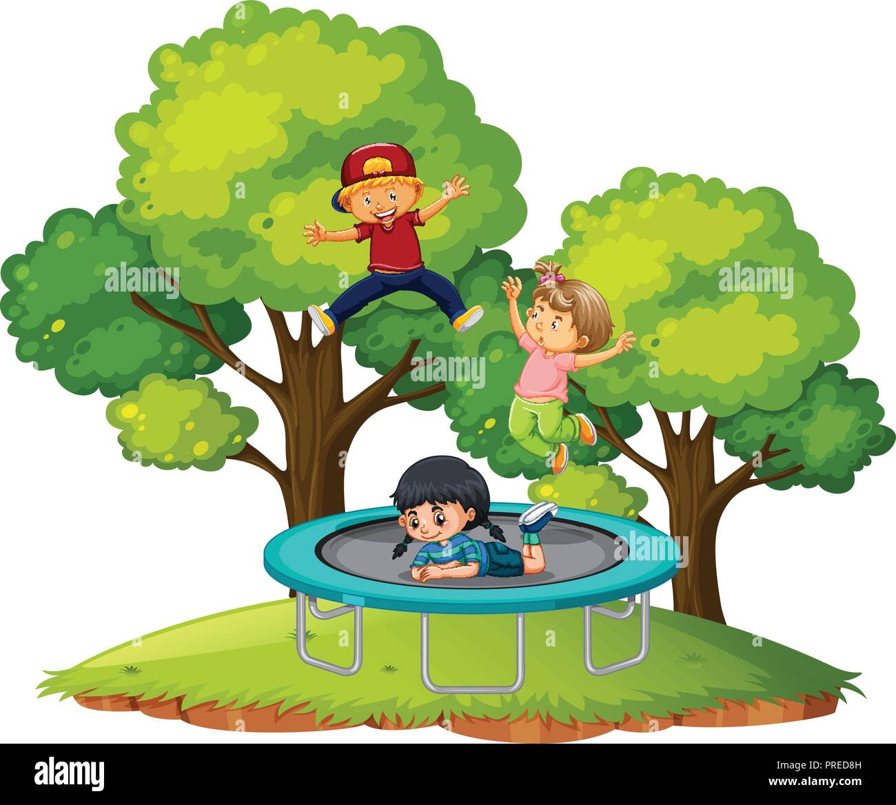 Children jumping on trampoline illustration Stock Vector Image & Art ...