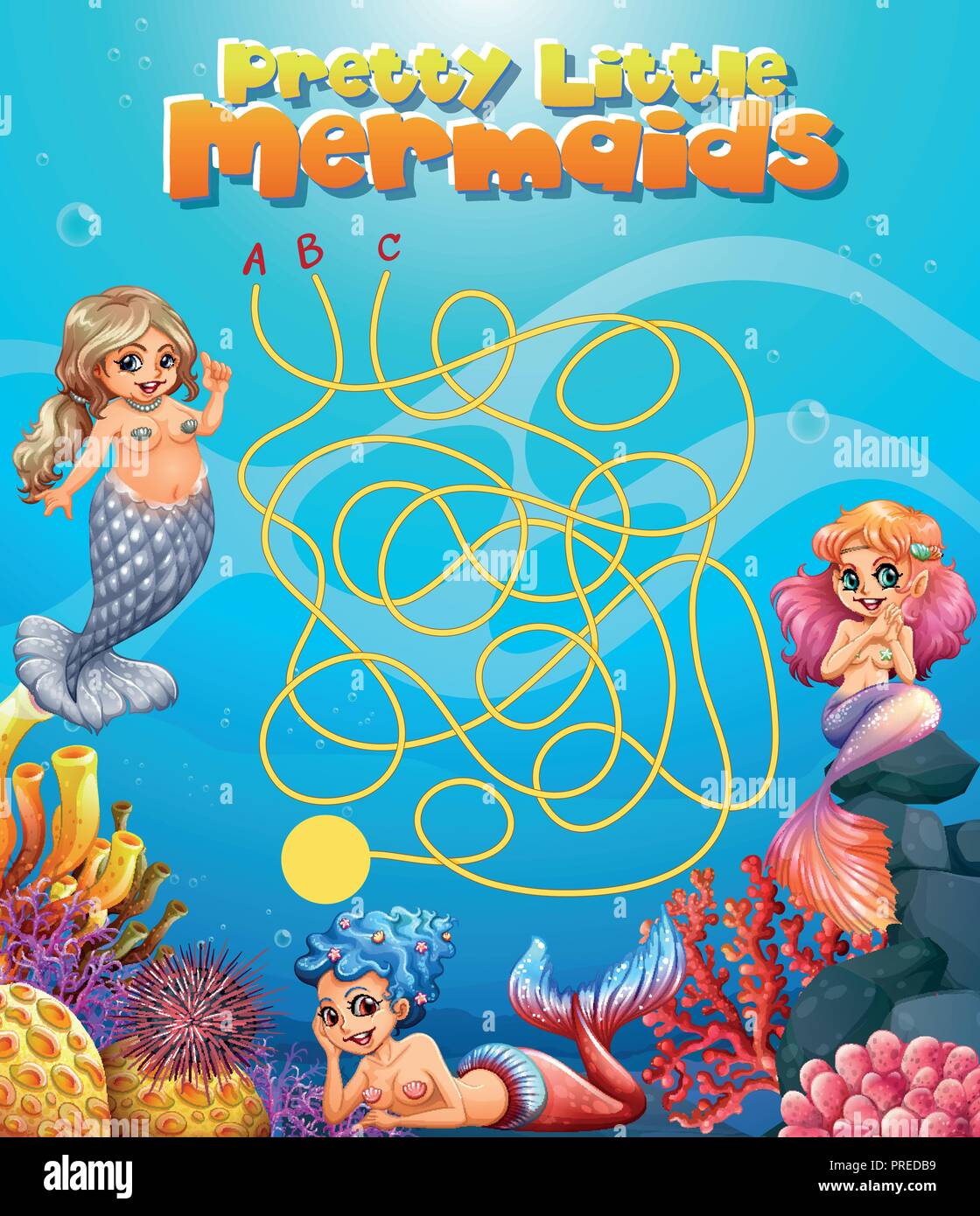 Pretty little mermaid maze game illustration Stock Vector Image & Art ...
