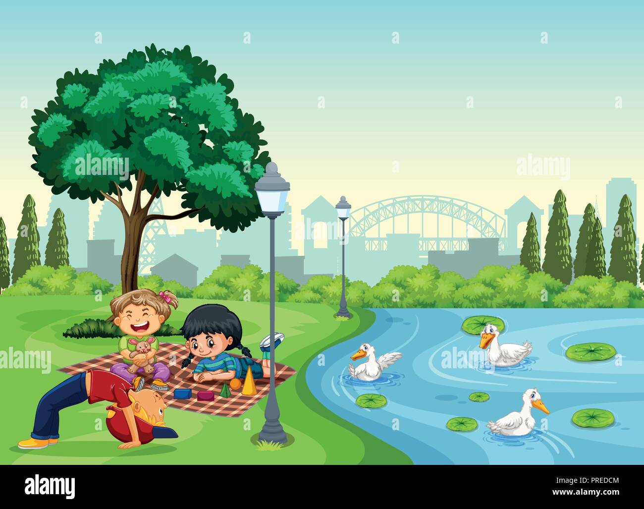 Children chilling at the park illustration Stock Vector Image & Art - Alamy