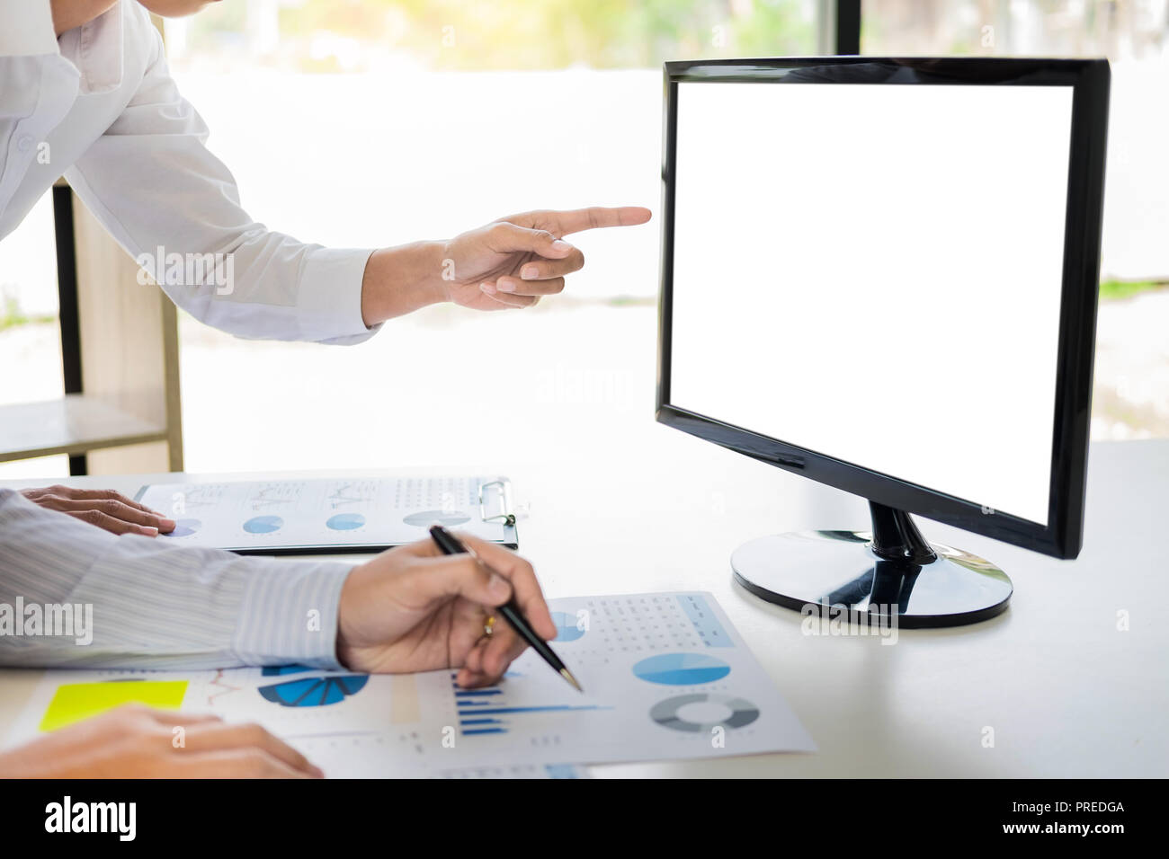 businessman working together pointing screen while discussing ...