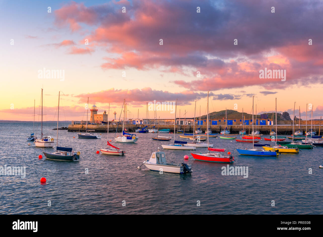 Amazing sunset in Howth, Dublin, Ireland. The view over Howth ...