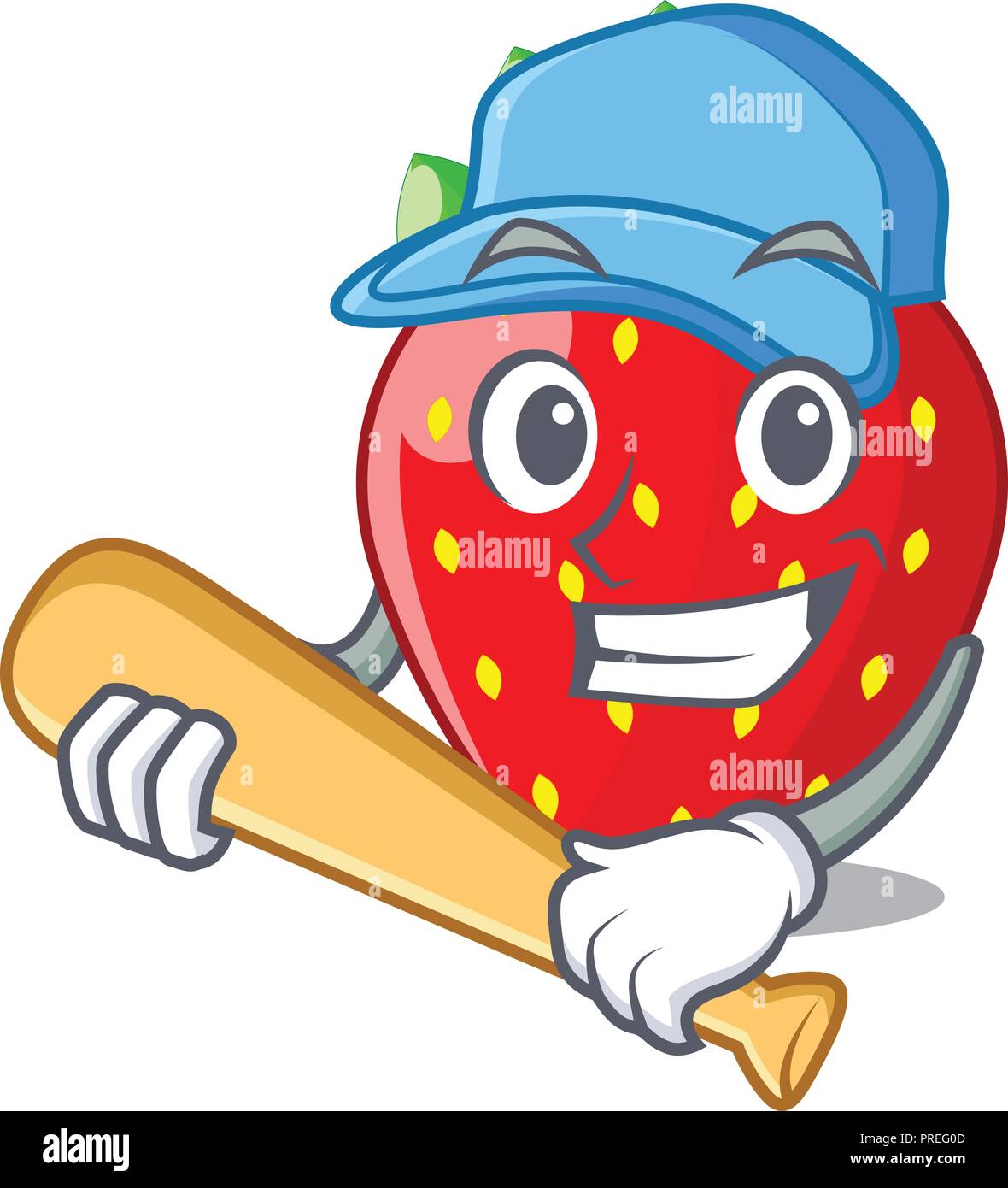 Playing baseball character strawberry sweet in store fruit Stock Vector ...