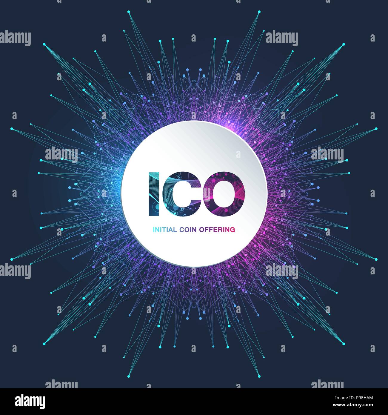 ICO, initial coin offering background. Blockchain business concept ...