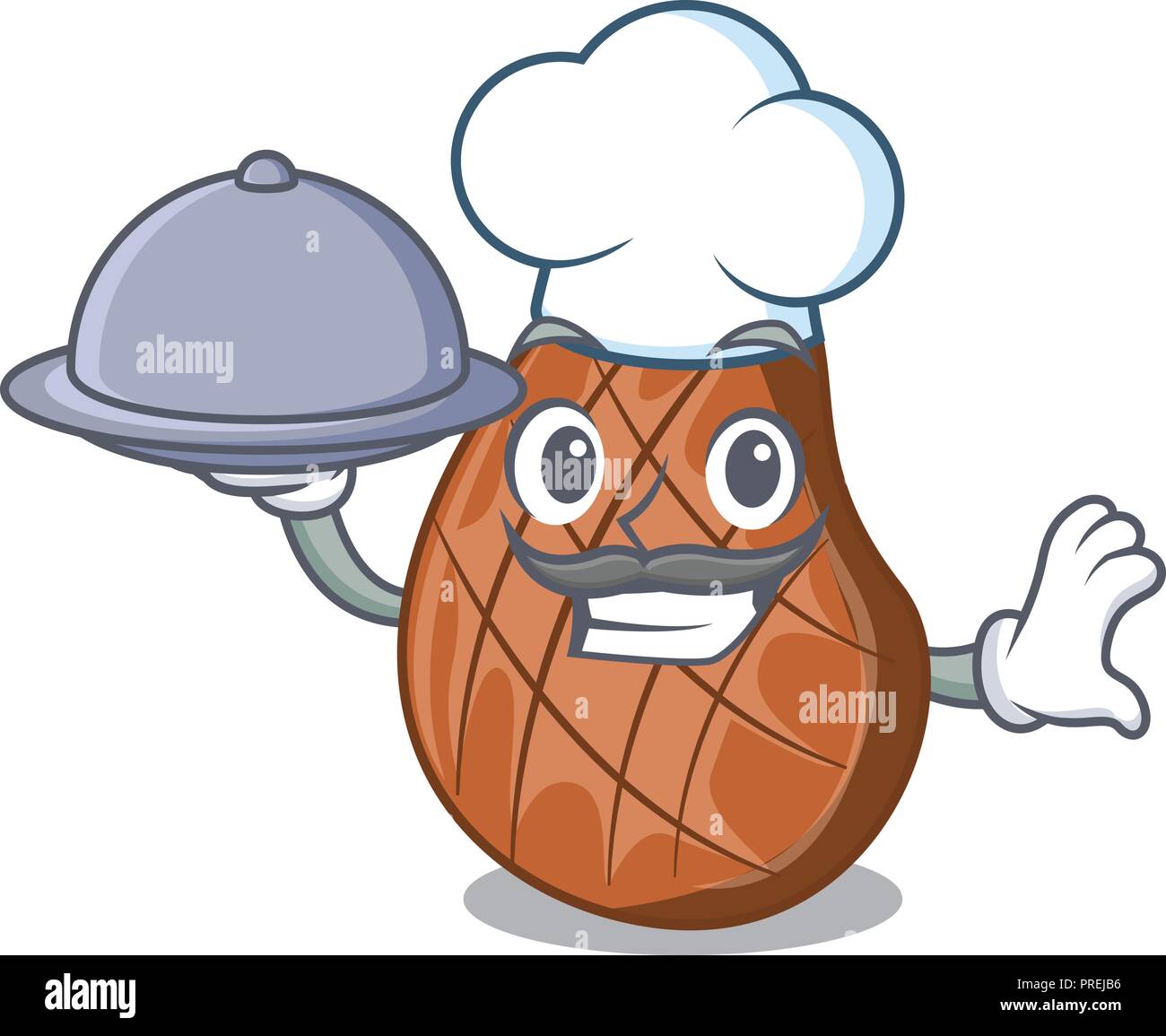 Chef with food cooked grilled beef steaks in cartoon kitchen Stock ...