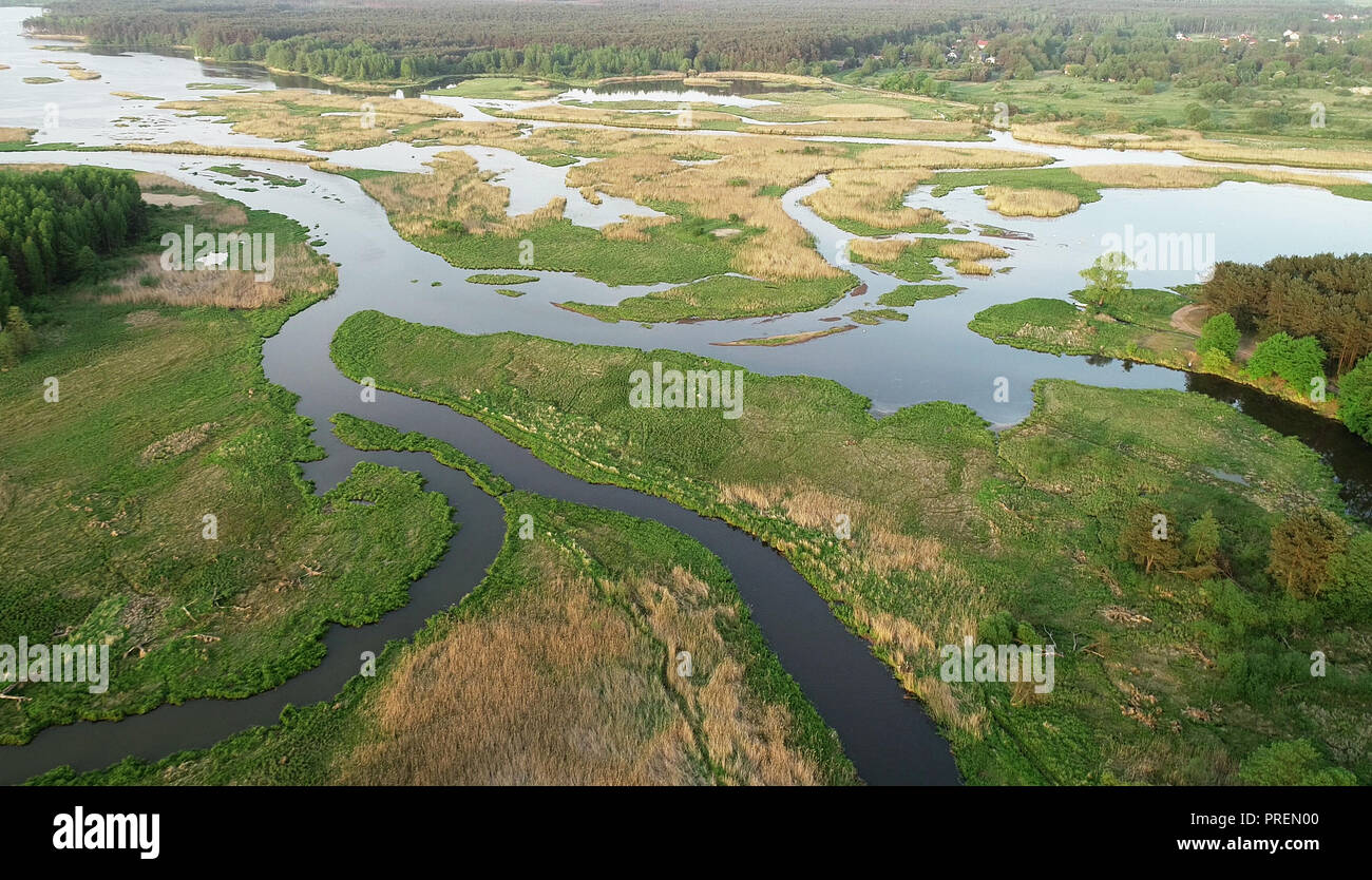 Aerial view of natural river in spring Stock Photo - Alamy
