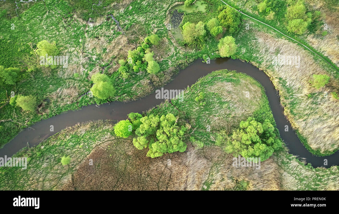 Aerial view of natural river in spring Stock Photo - Alamy