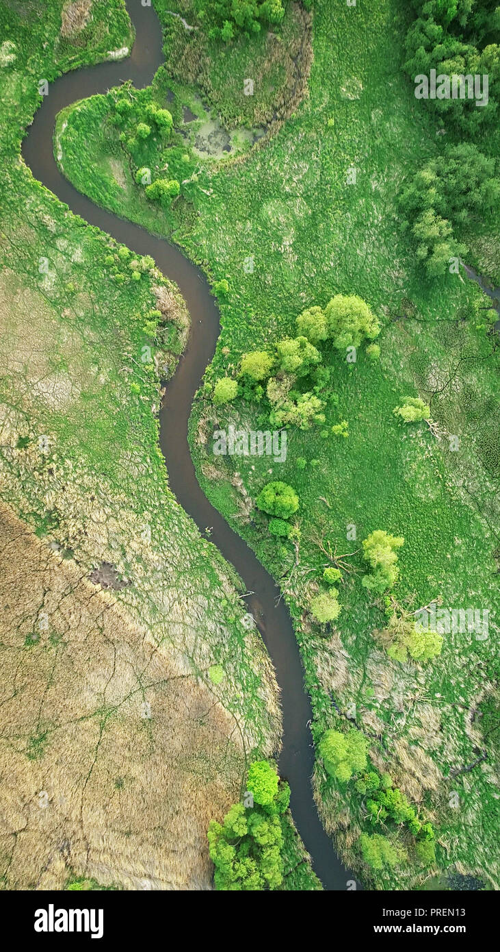 Aerial view of natural river in spring Stock Photo - Alamy