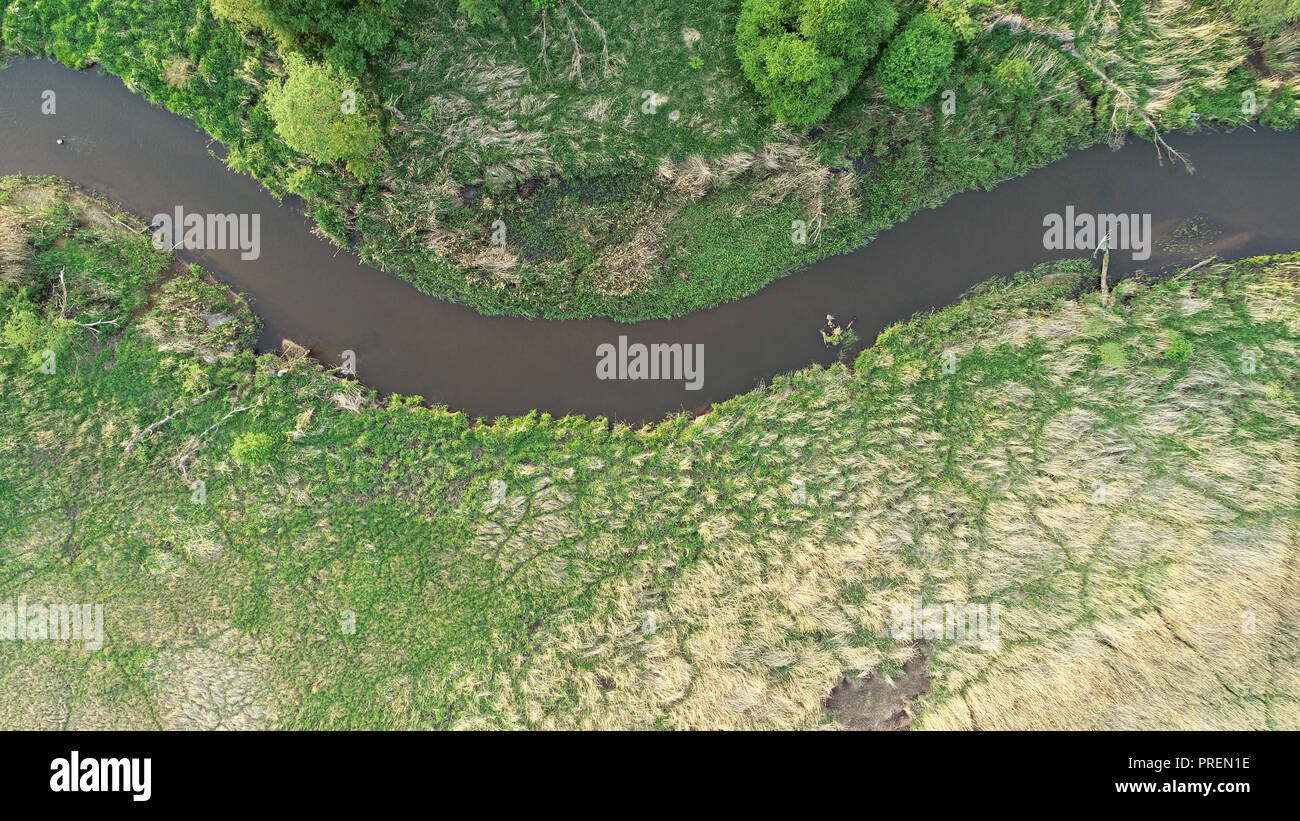 Aerial view of natural river in spring Stock Photo - Alamy