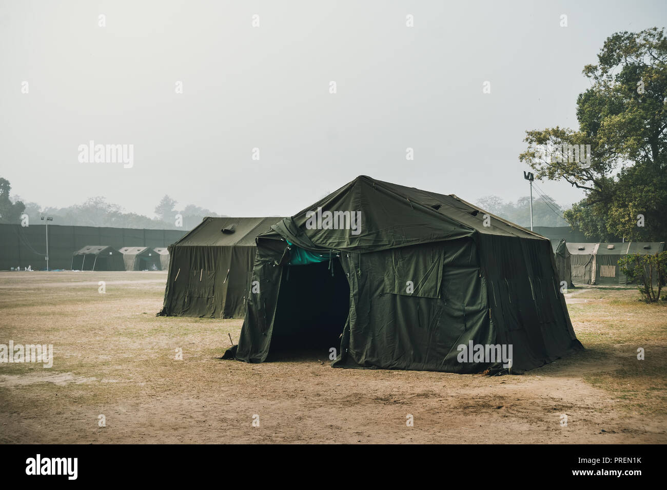 the Army military camp in the forest, nobody, anywhere in the world. a ...