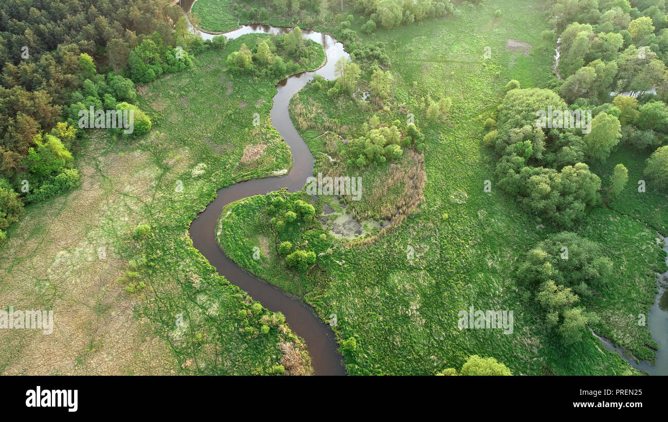 Aerial view of natural river in spring Stock Photo - Alamy