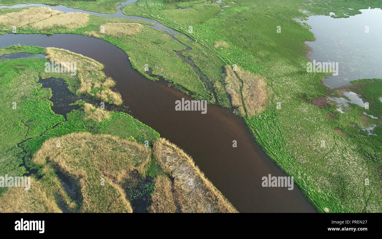 Aerial view of natural river in spring Stock Photo - Alamy