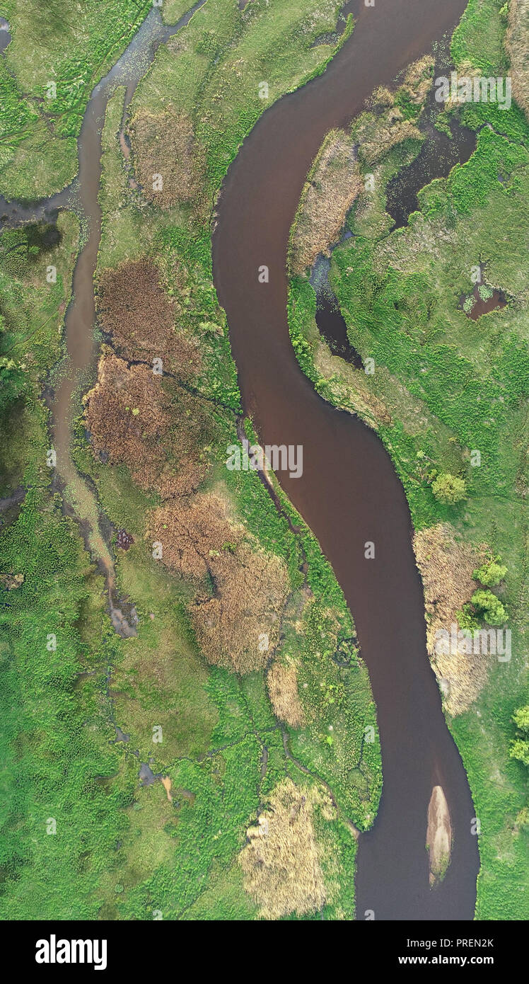Aerial view of natural river in spring Stock Photo - Alamy