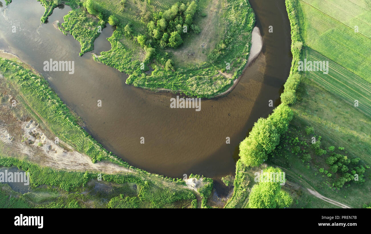 Aerial view of natural river in spring Stock Photo - Alamy