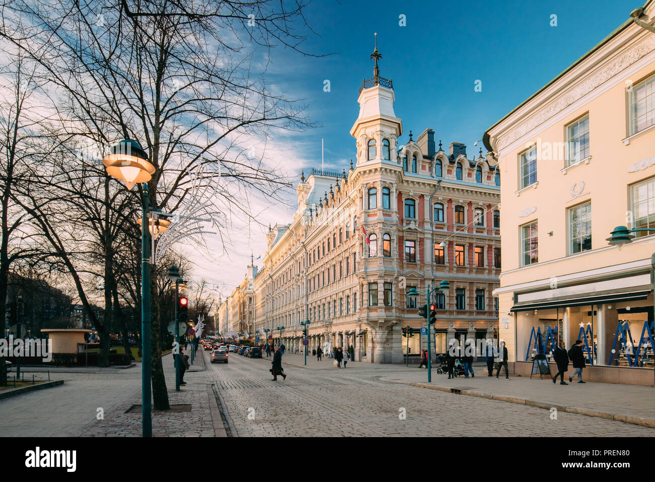 Helsinki, Finland. View Of Pohjoisesplanadi Street In Kluuvi District ...