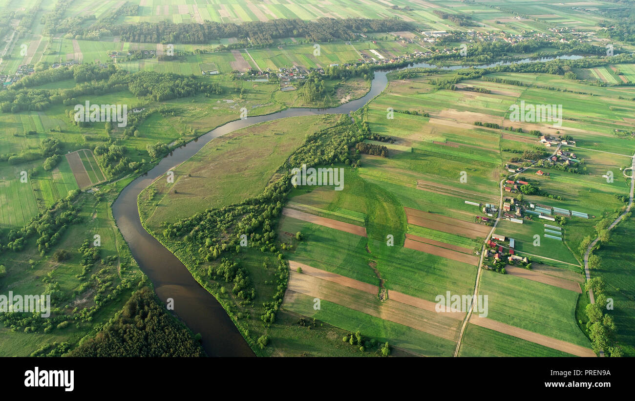 Aerial view of natural river in spring Stock Photo - Alamy