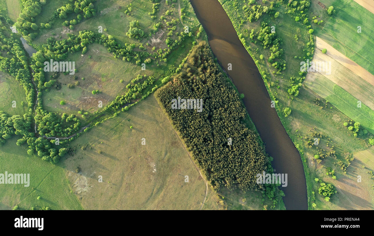 Aerial view of natural river in spring Stock Photo - Alamy