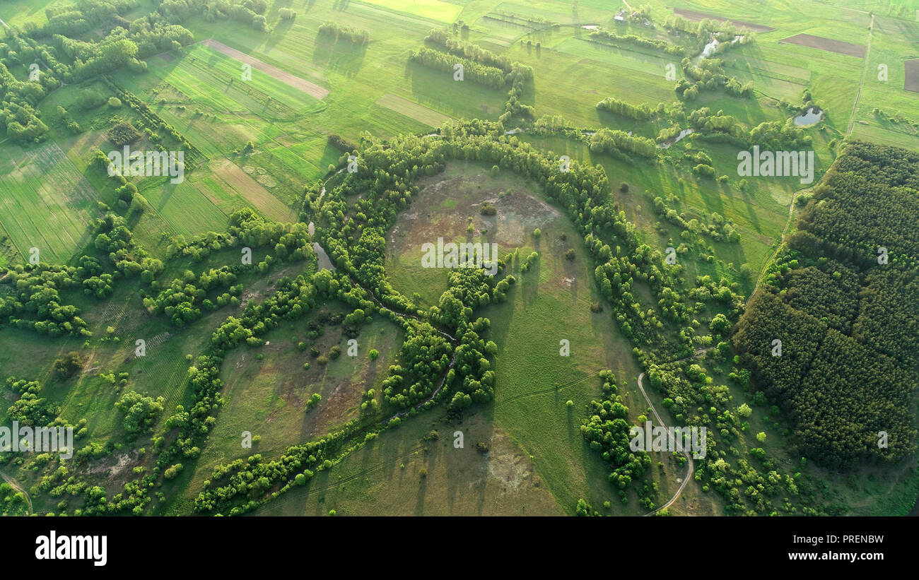 aerial shot from the drone - spring fields Stock Photo - Alamy