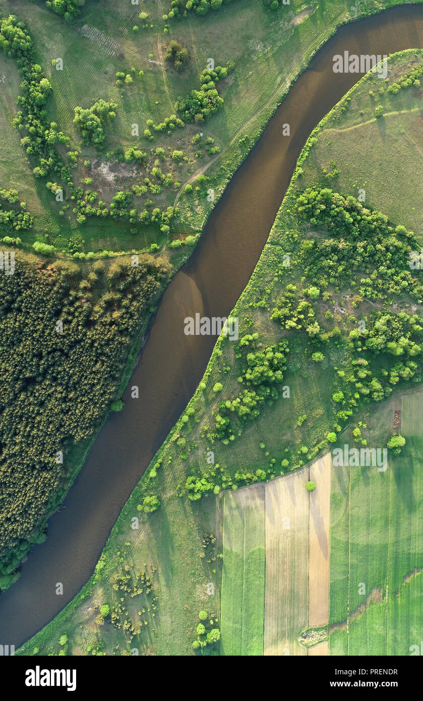 Aerial view of natural river in spring Stock Photo - Alamy